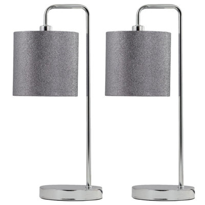 First Choice Lighting Set of 2 Chrome Arched Table Lamps with Grey ...