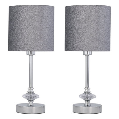 First Choice Lighting Set of 2 Chrome Jewelled Table Lamp with Silver ...