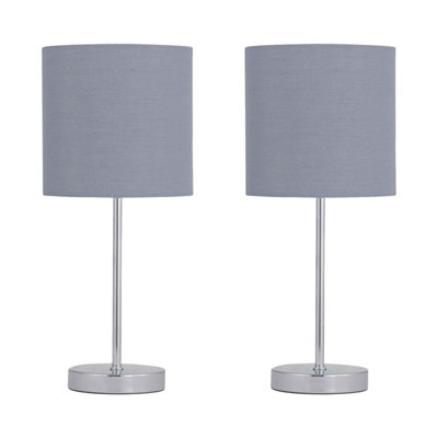 First Choice Lighting Set of 2 Chrome Stick Table Lamps with Grey ...