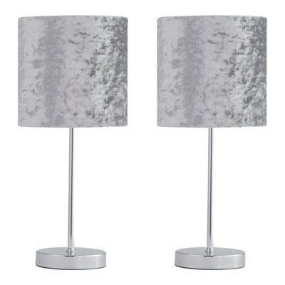 First Choice Lighting Set of 2 Chrome Stick Table Lamps with Grey ...