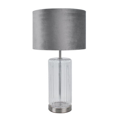 FIRST CHOICE LIGHTING SET OF 2 CLEAR FLUTED GLASS LAMPS WITH GREY ...