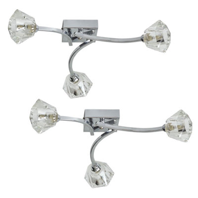 First Choice Lighting Set of 2 Constance Chrome Clear Cut Glass 3 Light ...