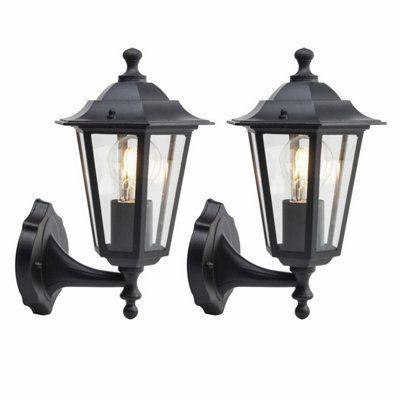 First Choice Lighting Set of 2 Eversham Black Clear Glass IP44 Outdoor ...
