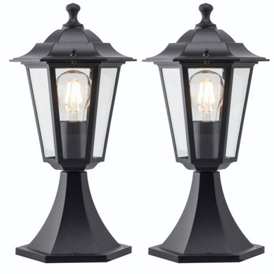 First Choice Lighting Set of 2 Eversham Black Six Sided IP44 Outdoor ...
