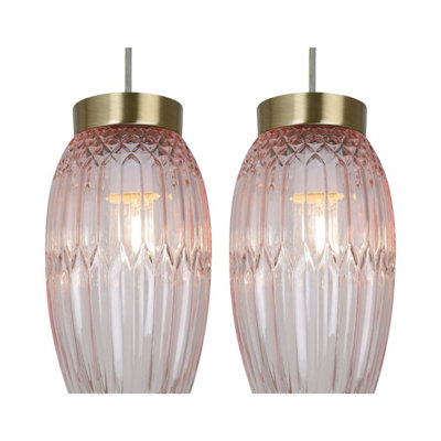 First Choice Lighting Set of 2 Facet Antique Brass with Pink Faceted ...