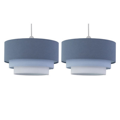 First Choice Lighting Set of 2 Gabi Blue Ombre Linen 3 Tier Ceiling ...