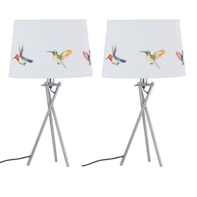 First Choice Lighting Set of 2 Hummingbird Chrome Tripod Table Lamps ...