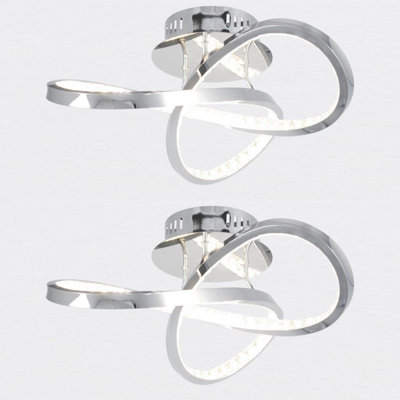 First Choice Lighting Set of 2 Jewelled Chrome LED Loop Ceiling Lights