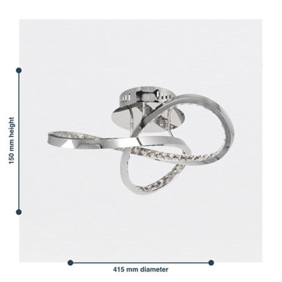 First Choice Lighting Set of 2 Jewelled Chrome LED Loop Ceiling Lights