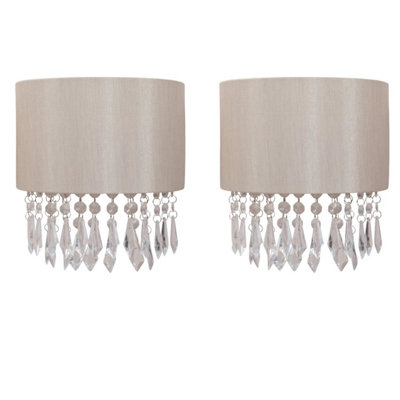 First Choice Lighting Set of 2 Jewelled Pale Gold Fabric Wall Lights ...