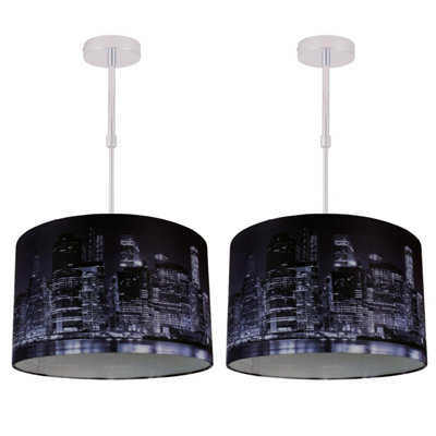 First Choice Lighting Set of 2 Manhattan Chrome Blue Manhattan Skyline ...