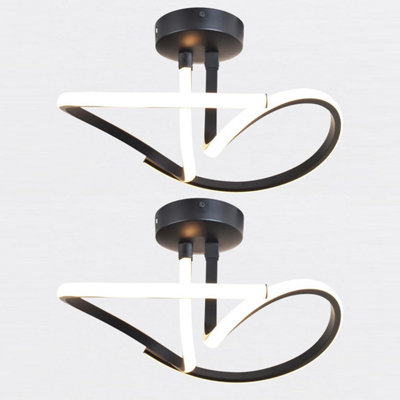 First Choice Lighting Set of 2 Matt Black LED Swirl Ceiling Lights