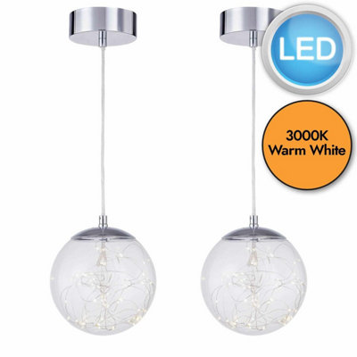 First Choice Lighting Set of 2 Paloma LED Pendant Light Fittings