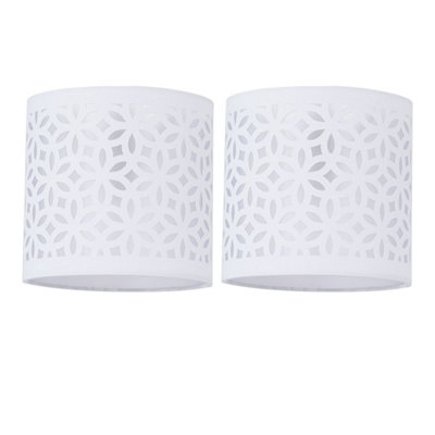 First Choice Lighting Set of 2 White Laser Cut 15.5cm Table Lamp Shades