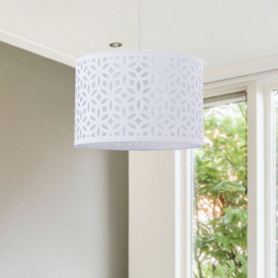 First Choice Lighting Set of 2 White Laser Cut 33cm Pendant Lightshades