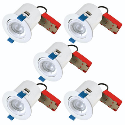 First Choice Lighting Set of 5 White Fire Rated Tilt Recessed Ceiling ...