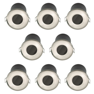 First Choice Lighting Set of 8 Fire Rated Bathroom Downlights Brushed ...