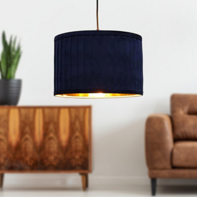 First Choice Lighting Sundance Navy Blue Velvet Pleated 30cm Lamp Shade ...