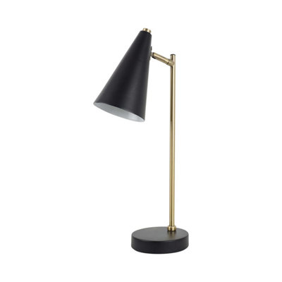 First Choice Lighting Task Matt Black and Antique Brass Task Table Lamp ...