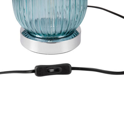 First Choice Lighting Turquoise Ribbed Glass Lamp with White Shade