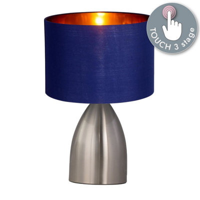 First Choice Lighting Valentina Brushed Chrome Touch Lamp with Navy ...