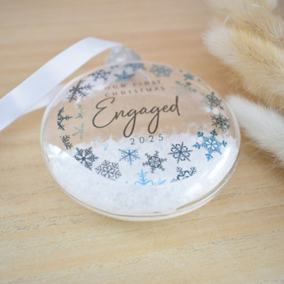 First Christmas Engaged 2025 Glass Tree Ornament. Christmas Bauble