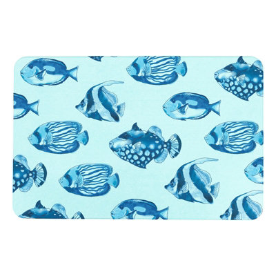 Fish Blue Non Slip Stone Bath Mat