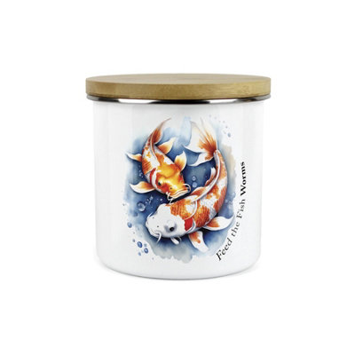 Fish Feed Worms Storage Canister - Feed The Fish Metal Enamel Pet Food ...
