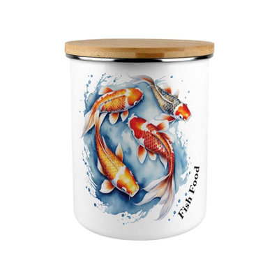 Fish Food Storage Canister - Koi Fish Pond Large Enamel Pet Food ...