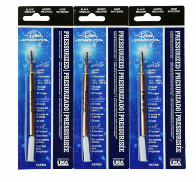 Fisher Space Pen 3 Pack Black Spr 4 Refills for Bullet