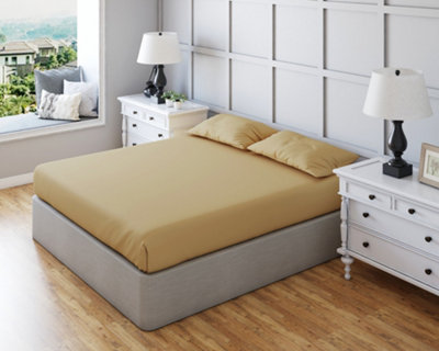 Fitted Sheet Polycotton Plain Dyed Extra Deep 25cm Bed Linen Tan