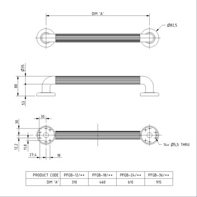 Fitzroy of London Plastic fluted grab rail, concealed fixings, 36mm ...