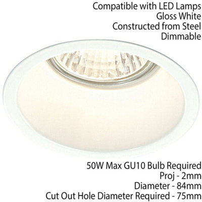 Fixed Round Recess Ceiling Down Light Gloss White Sunken Flush GU10 ...