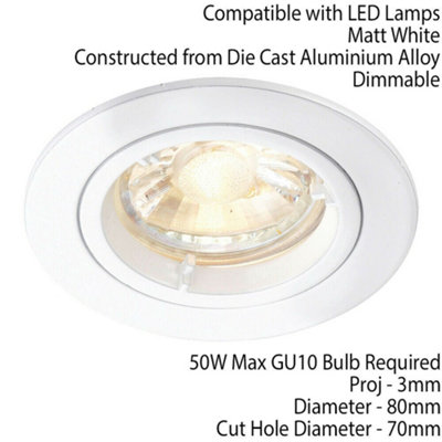 Fixed Round Recess Ceiling Down Light White 80mm Flush GU10 Lamp Holder ...
