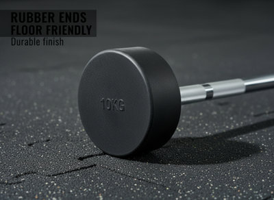 Fixed Weight Rubber Barbell 10kg - Straight Knurled Handle - Strength Bar