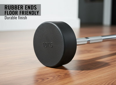 Fixed Weight Rubber Barbell 10kg - Straight Knurled Handle - Strength Bar