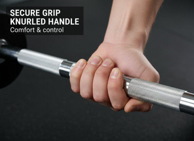Fixed Weight Rubber Barbell 10kg - Straight Knurled Handle - Strength Bar