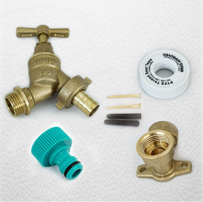 FixTheBog™ Outside Tap Kit Garden Hose Fitting, 15mm Wall Mounting ...