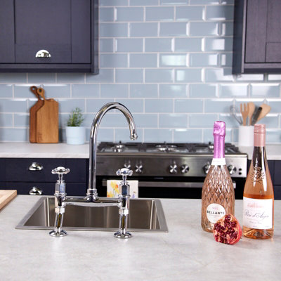 flöde Larvik Cross Head Bridge Kitchen Mixer Tap Chrome Finish