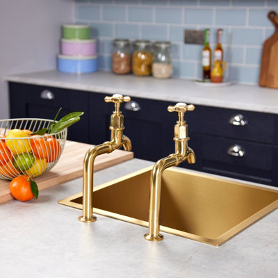 flöde Larvik Cross Head Kitchen BIB Tap Polished Brass Finish