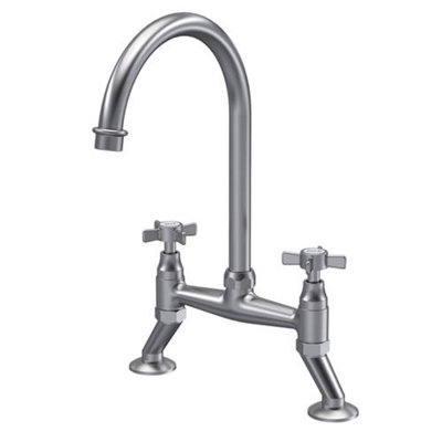 flöde Larvik Cross Head Kitchen Bridge Mixer Tap Pewter Finish