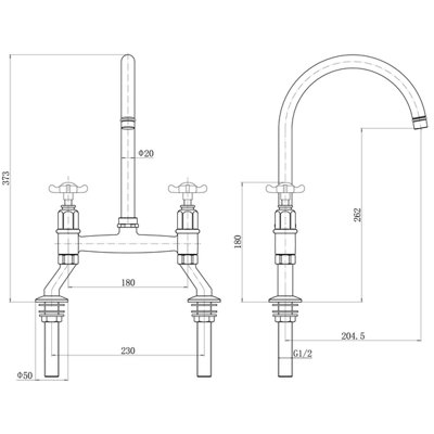 flöde Larvik Cross Head Kitchen Bridge Mixer Tap Pewter Finish
