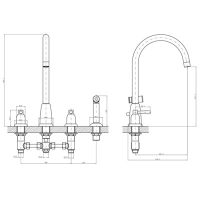 flöde Narvik - Dual Lever 4 Hole Kitchen Tap - Pewter Finish