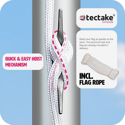 Flag Pole with Flag - aluminium, including cable pulley, ground socket ...