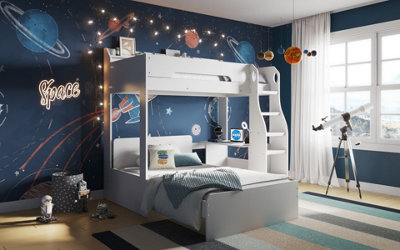 Flair Cosmic L Shaped Wooden Triple Bunk Bed White