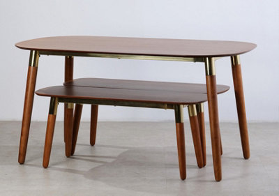 Flair Edelweiss Dining Table and Bench Set - Walnut and Brass