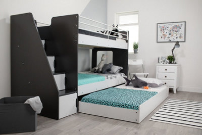 Flair Jasper Bunk Bed With Trundle Bed and Staircase - Grey And White