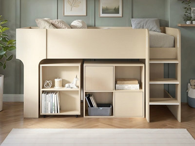 Flair Leo Mid Sleeper with Desk & Storage Scandi Light Oak
