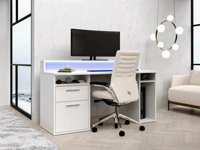 Flair Power Z Gaming Desk With Colour Changing LED Lights - White