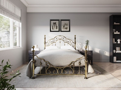 Flair Rosabelle Metal Double Bed Frame - Brass | DIY at B&Q